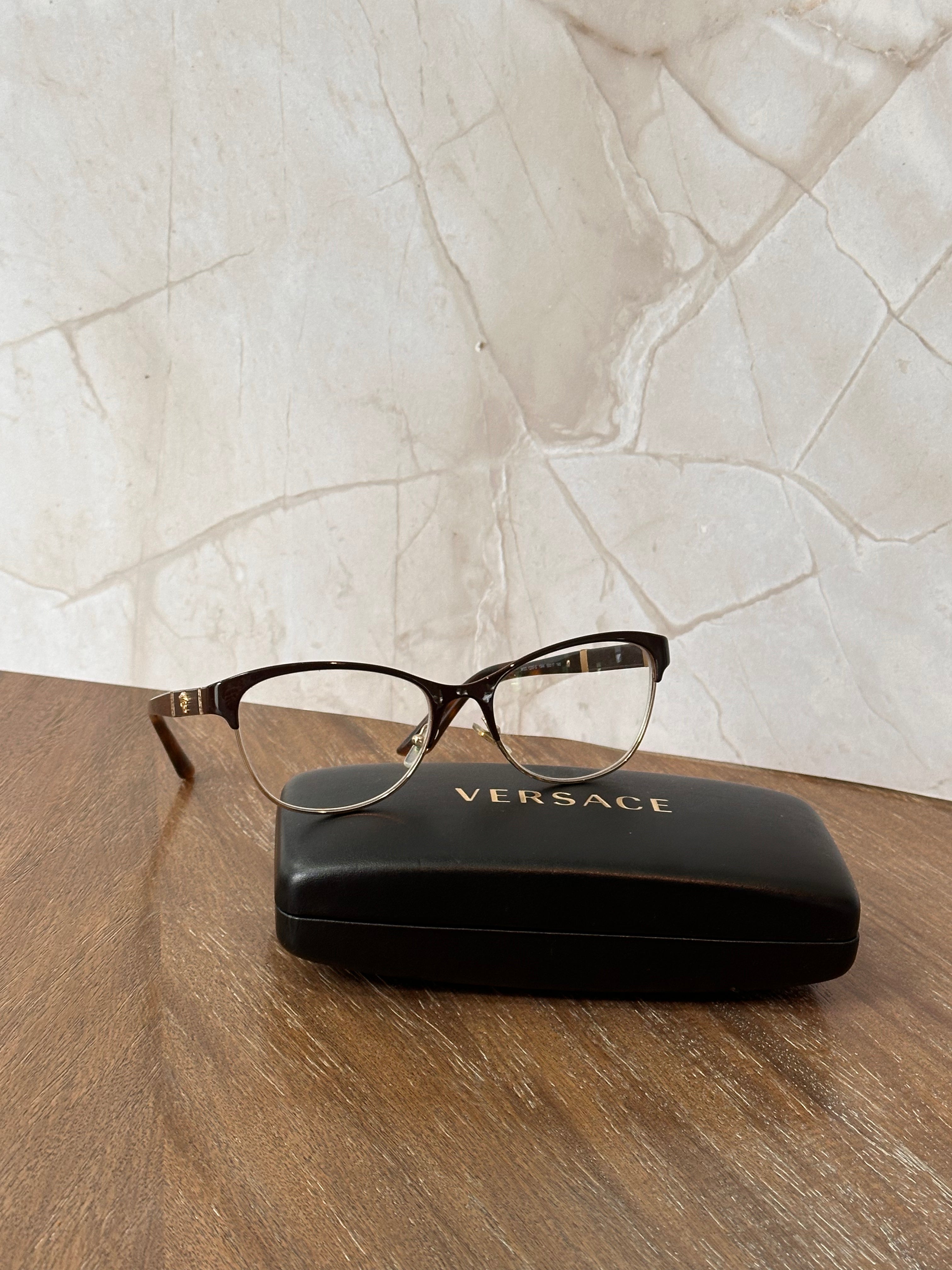 Versace Women's Eyeglasses Brown with Cat Eye and Brand Logo – Sofia Designer Consignment